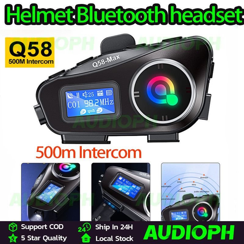 Q58 Large Screen Display Motorcycle Helmet Intercom Bluetooth Headset ...