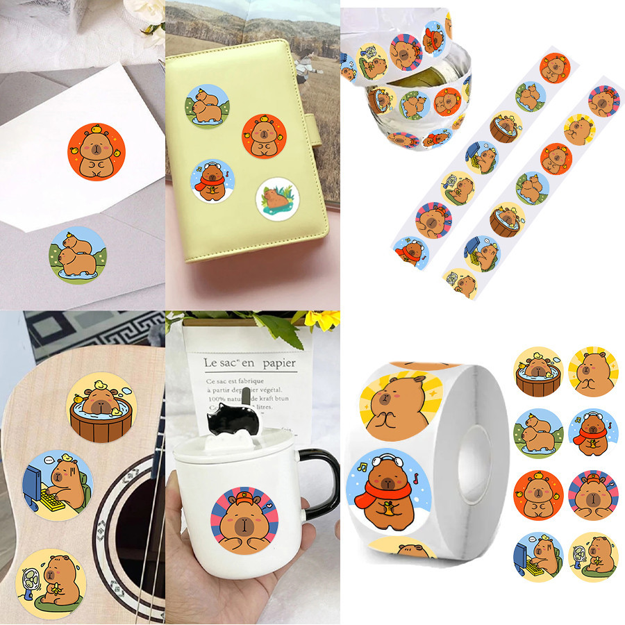 500PCS Kawaii Capybara Thank You Sticker Aesthetic Label Sealing Korean ...