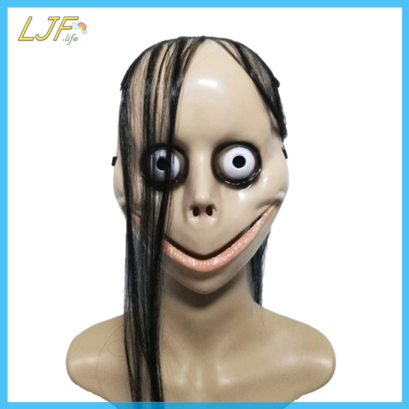 LJF Halloween Horror With Long Hair Mask Funny Mask V-shaped Mouth Mask ...