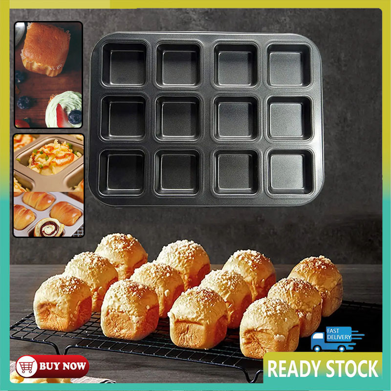 12 Holes Square Baking Pan Brownie Pan with Dividers Muffin Pan Brownie ...