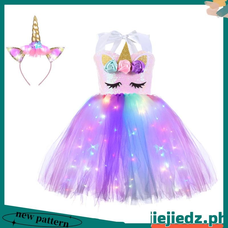 Girls Suit Unicorn With Light Glowing tutu Skirt Dress Halloween ...