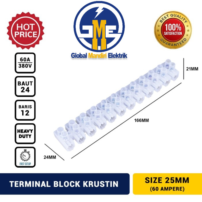 PUTIH Krustin Terminal block 25mm 60 Ampere TAB White plastic Terminal ...