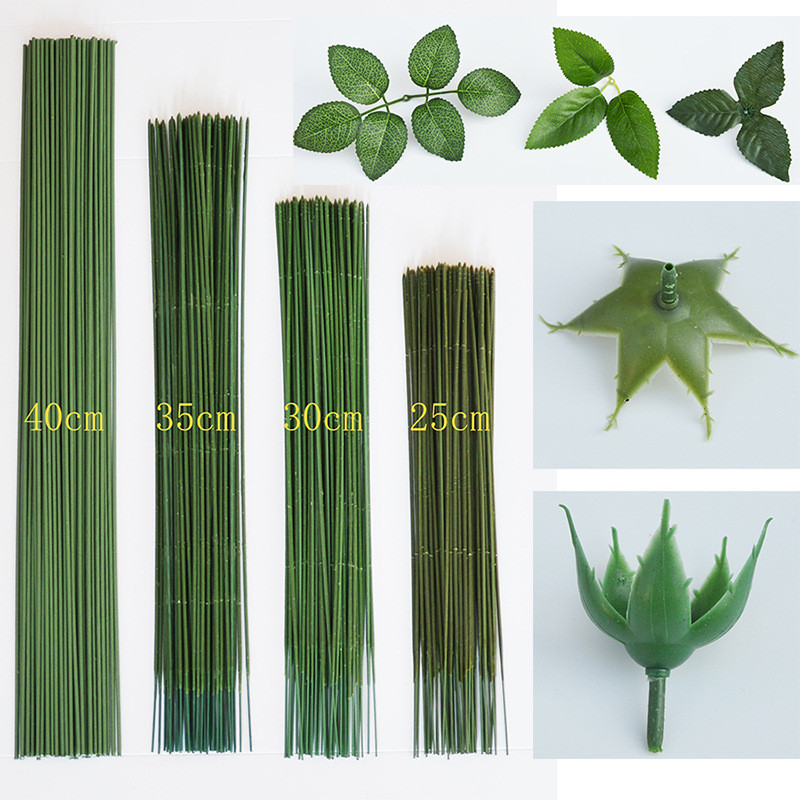 10pcs Artificial Flower Stems Rose Leaves Base Iron Wire Stem DIY Paper ...
