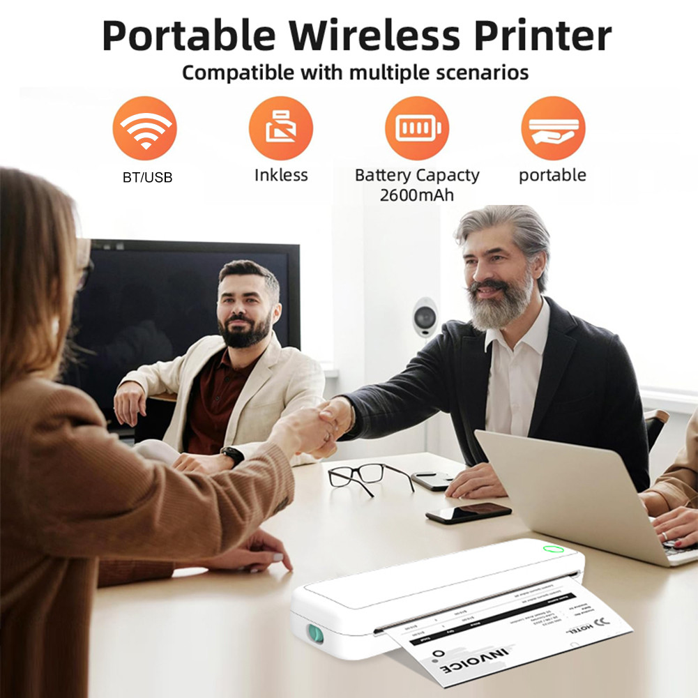 A4 Wireless Bluetooth Thermal Printer for Home Office Travel Car ...