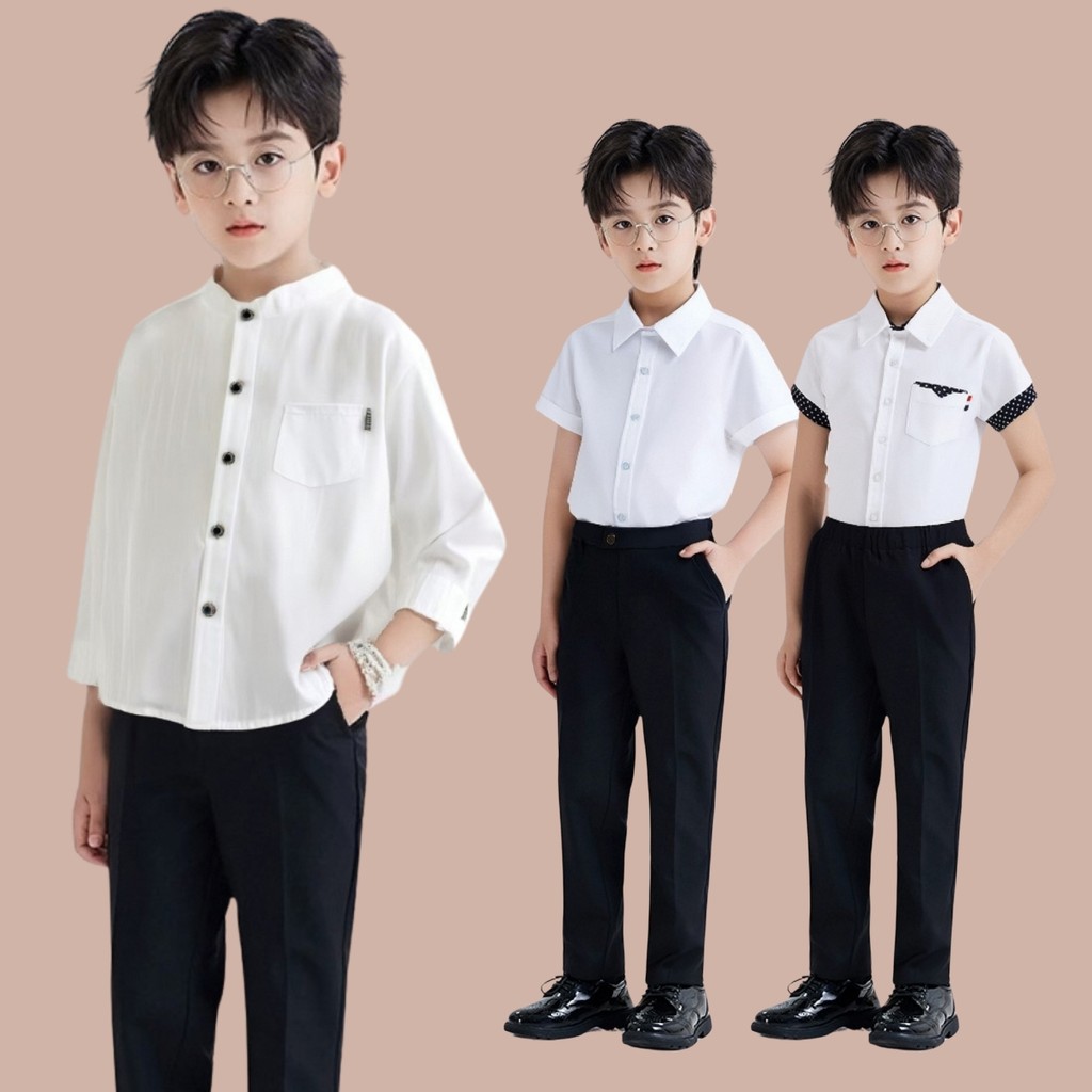 Formal Attire White Plain Polo + Black Slacks Pants Graduation Outfit ...