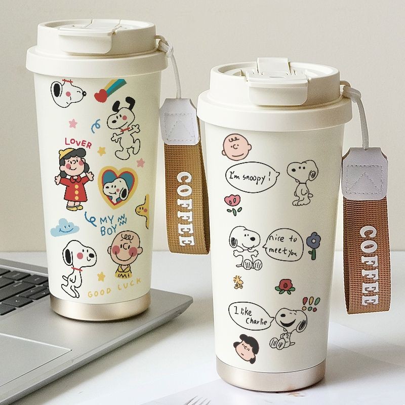 Snoopy Insulated Coffee Cup Cute Cartoon Water Cup Girl Heart Student ...