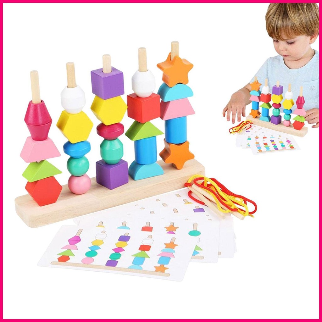 Toddler Sorting Toys Wooden Lacing Beads Funny Kids Matching Game ...