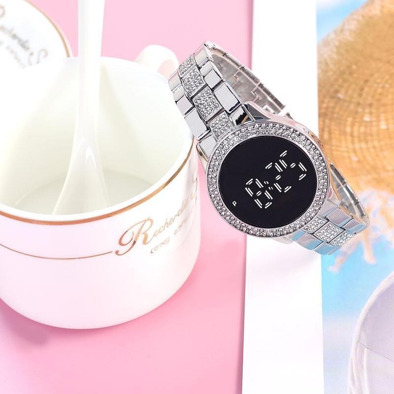 Luxury Digital Watches For Women Rose Gold Stainless Steel Dress LED ...