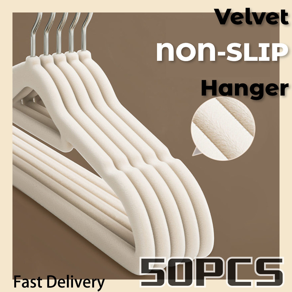 【COD】50PCS Non-slip Velvet Hanger Set Premium Durable Flocked Anti ...