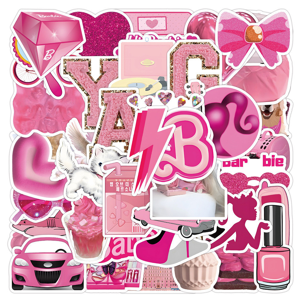 50 ins Style Barbie Pink Stickers Letter Cartoon Pink Stickers Girl ...