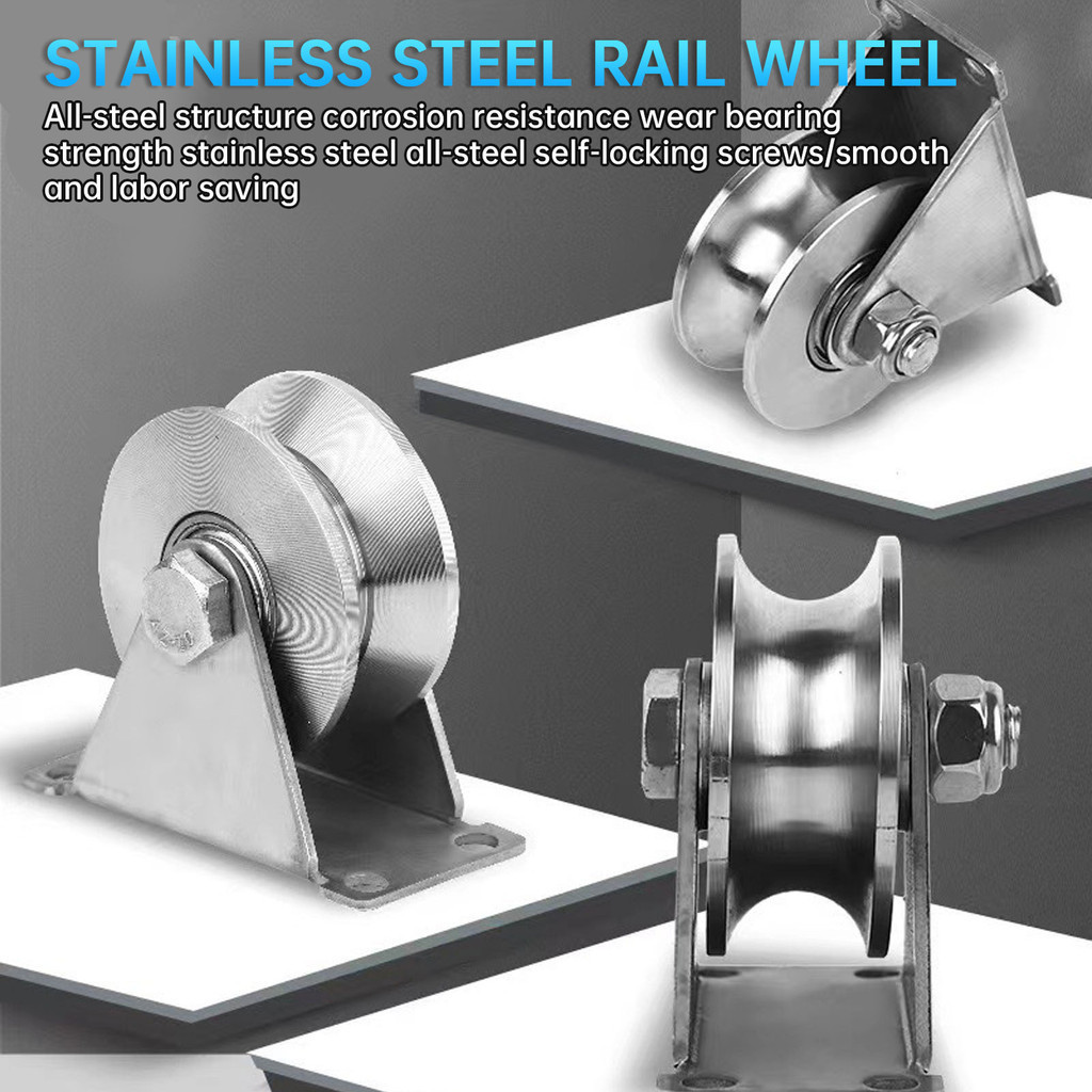 NEWSKY Stainless Steel U-shaped Track Pulley Double Hole Groove Wheel ...
