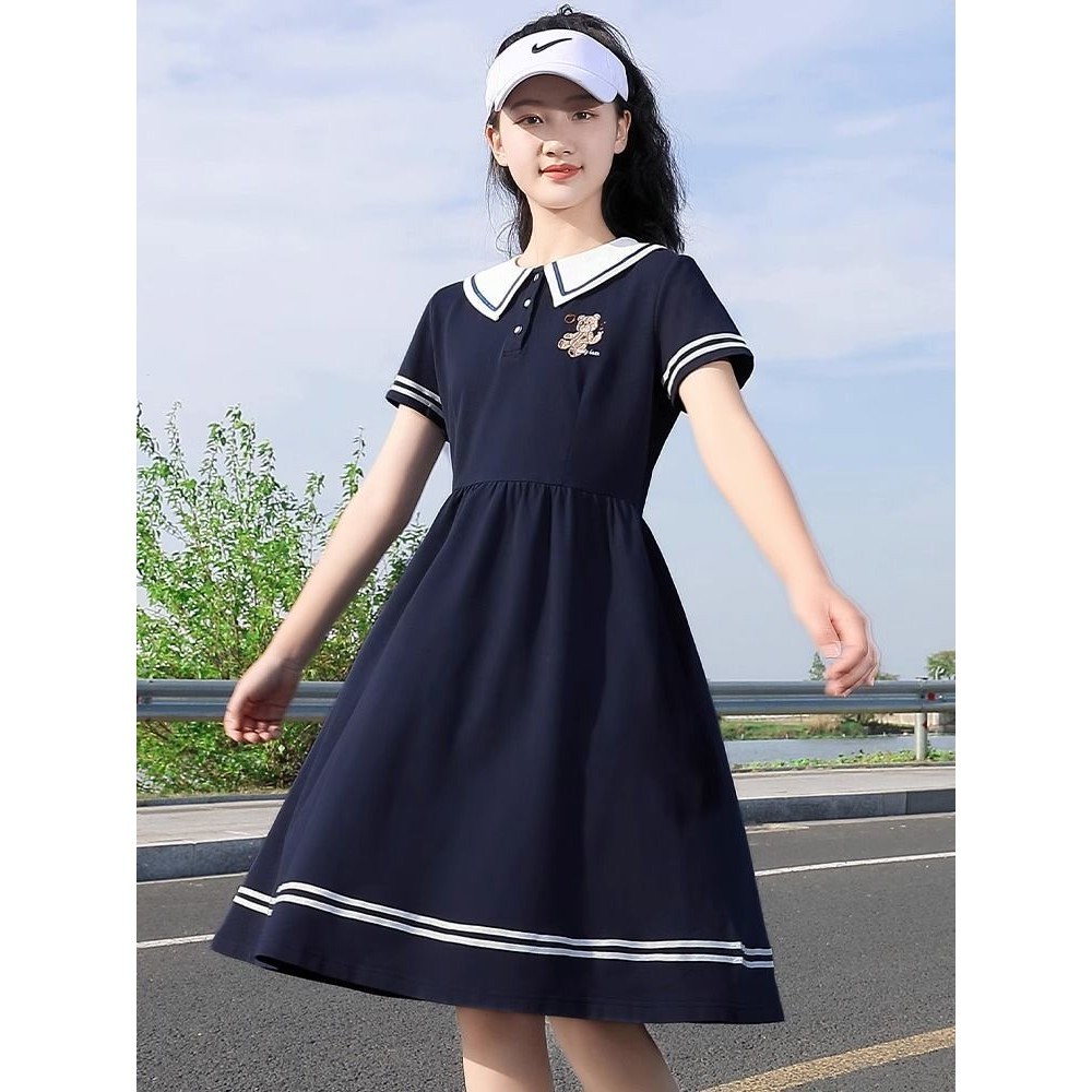 Junior High School Students Summer Girls Mori Style Navy Collar Dress ...