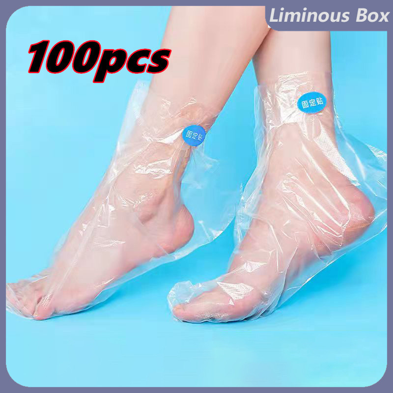 100pcs Disposable Plastic Foot Cover Feet Paraffin Bath Socks Medicated ...