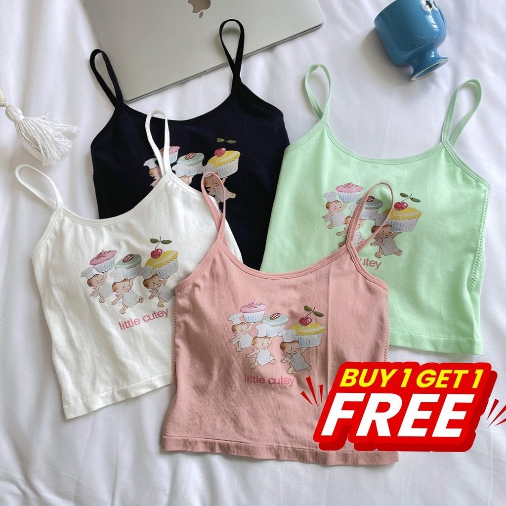 B1T1 Cake Cutie Printed Cotton Women Strap Sexy Tank Top Short Printed ...