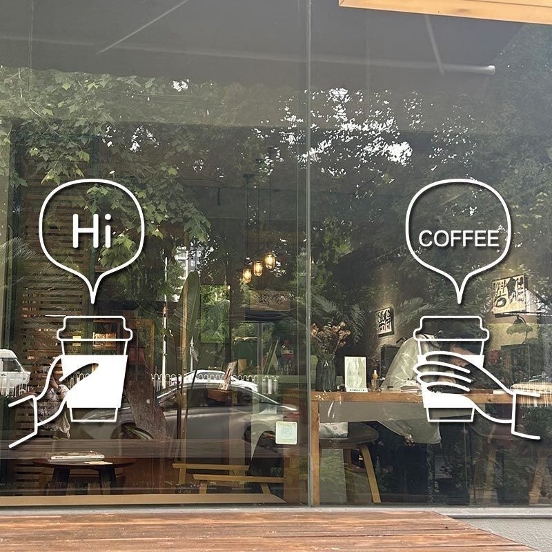 Hand-held Coffee Cup Pattern Sticker Glass Door Window Sticker Suitable ...