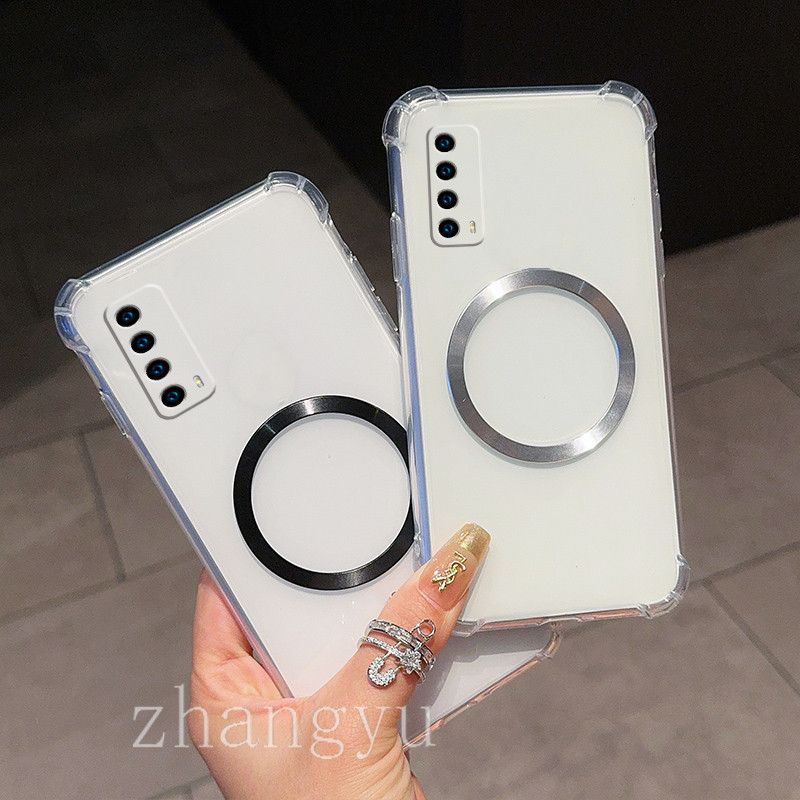 Casing Huawei y7a Phone Case Magnetic Transparent Four Corners ...