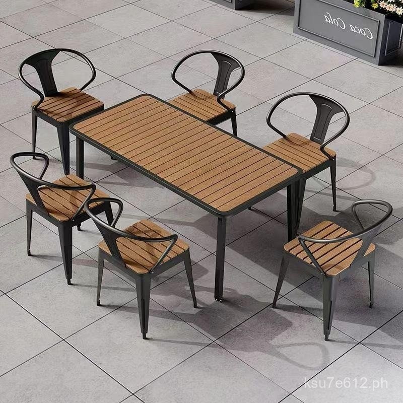 Outdoor Table and Chairs Patio Outdoor Plastic Wood Nordic Waterproof ...