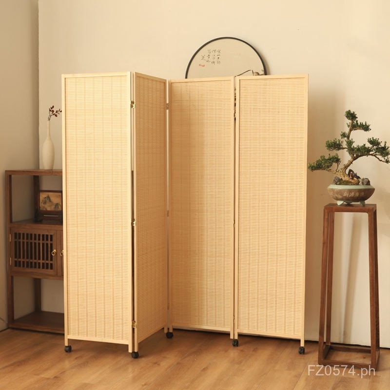 Mobile Folding Screen Push-Pull Simple Office Bamboo Weave Entrance ...