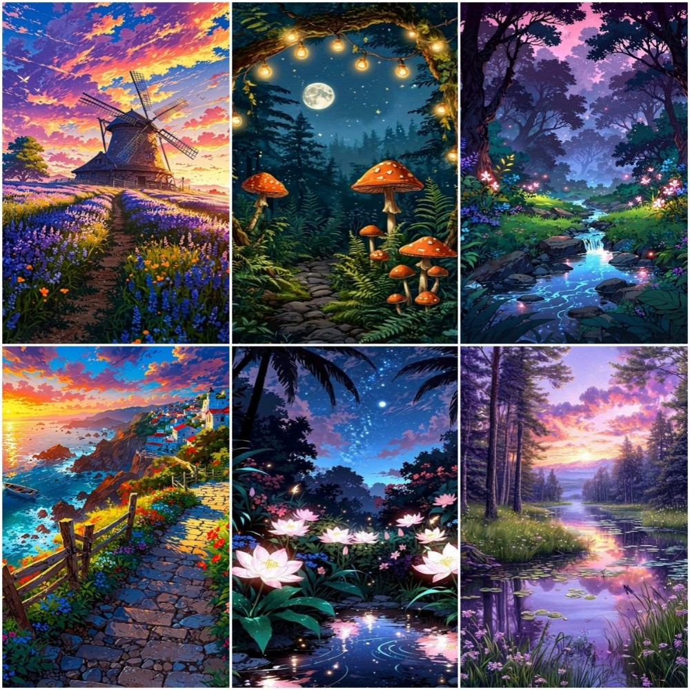 A Set Beautiful Sunset Pattern Diamond Painting Kit, DIY 5D Diamond ...