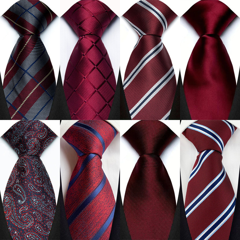 8CM Mens Necktie Red Dot Stripes Solid Paisley Tie Man Groom Neck Tie ...