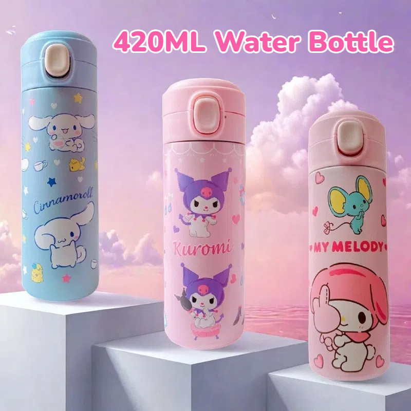 Kuromi Stainless Steel Water Bottle 420ml Kids Thermos Food-Grade 304 Cartoon Water Cup For Kids ...