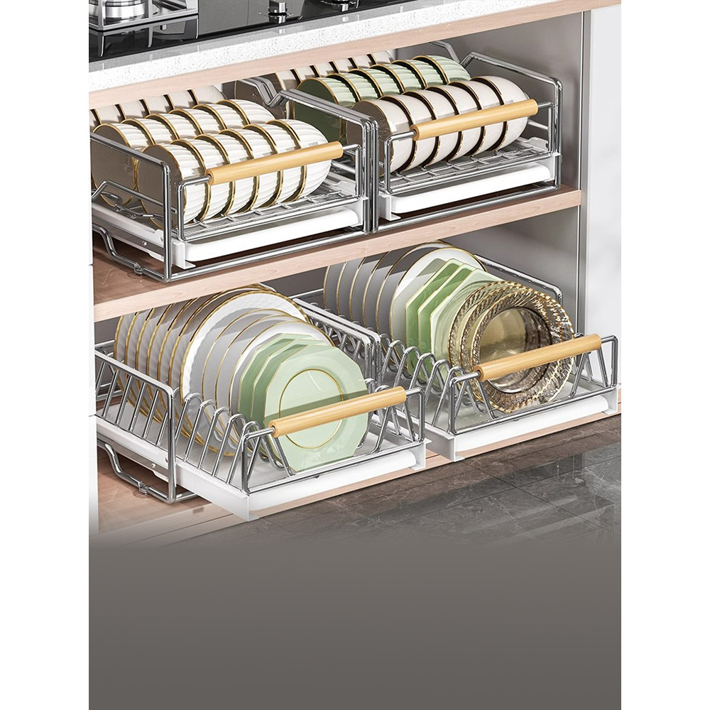 Stainless Steel Bowl and Plate Storage Rack Kitchen Cabinet Built-in ...