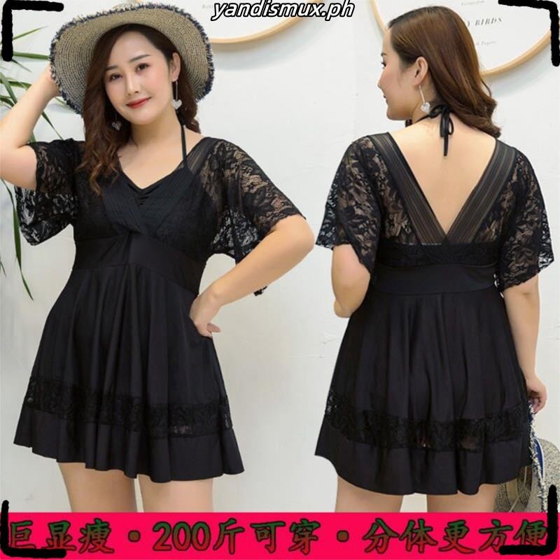 Ready stock PLUS SIZE 100kg one piece women swimsuit dress bikini ...