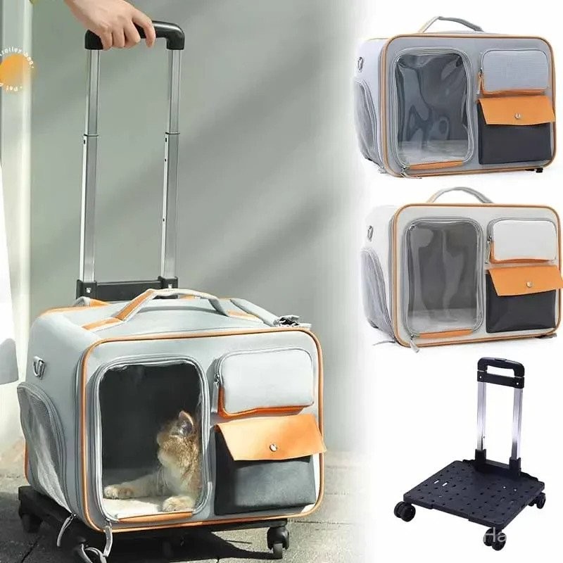 Pet Trolley Case with Wheels - Detachable Travel Bag for Dogs & Cats ...