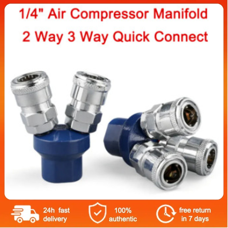 1/4 Air Compressor Pneumatic Fittings 2 Way 3 Way Quick Connect Multi ...