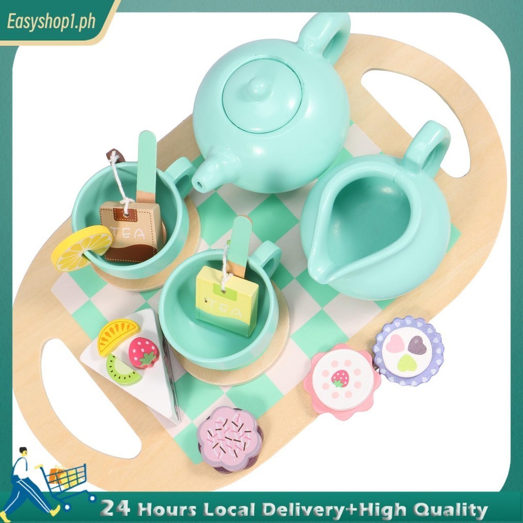 19Pcs Wooden Tea Set for Little Girls Afternoon Tea Pretend Toy with ...