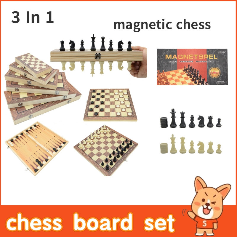 3 In 1 Wooden Magnetic Chess Board Set /Folding Damath Board/Chess ...
