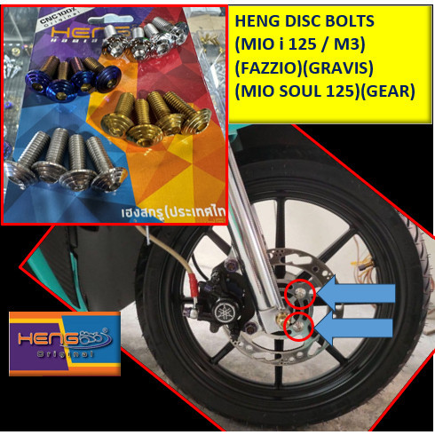 HENG Orig Brake disc bolts for YAMAHA MIO I 125, M3, FAZZIO, GEAR ...