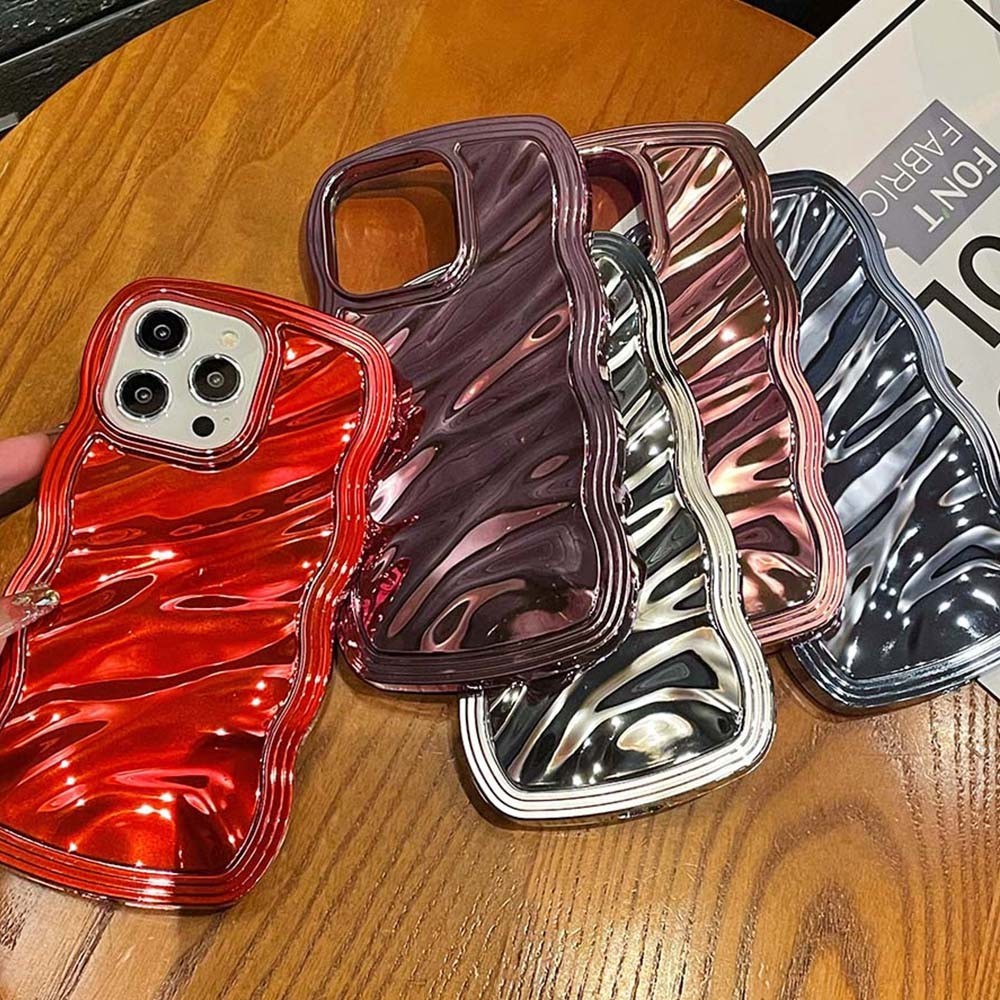 2 in 1 Electroplated Wrinkle Wave Shape Phone Case For iPhone 12 13 14 ...