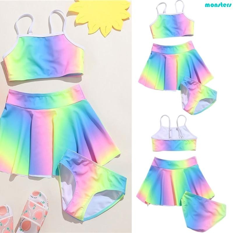 Mon 3Pcs Girl Bathing Suit with Swim Skirt Rainbow Color Bathing Suit ...