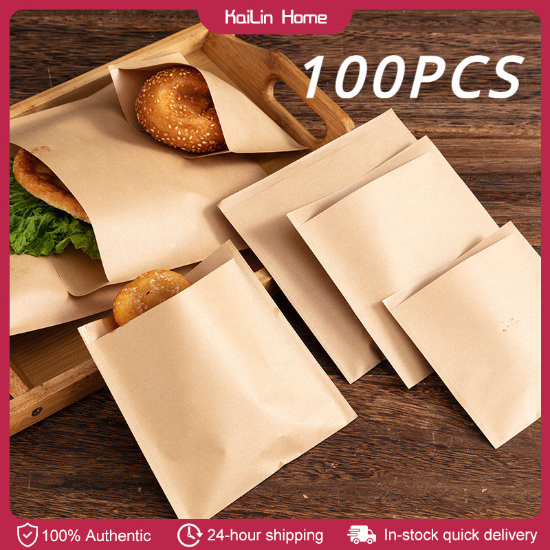 100Pcs Greaseproof Paper Bag Pouch / Food Wrapper Sandwich Pouch Fried ...