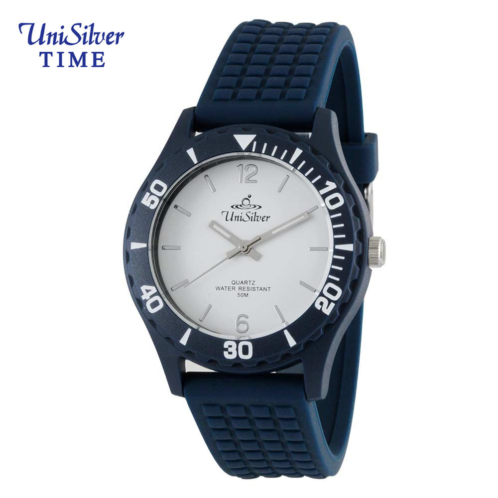 UniSilver TIME CURVEN MAXER Men's Medium Analog Navy Blue/White Rubber ...