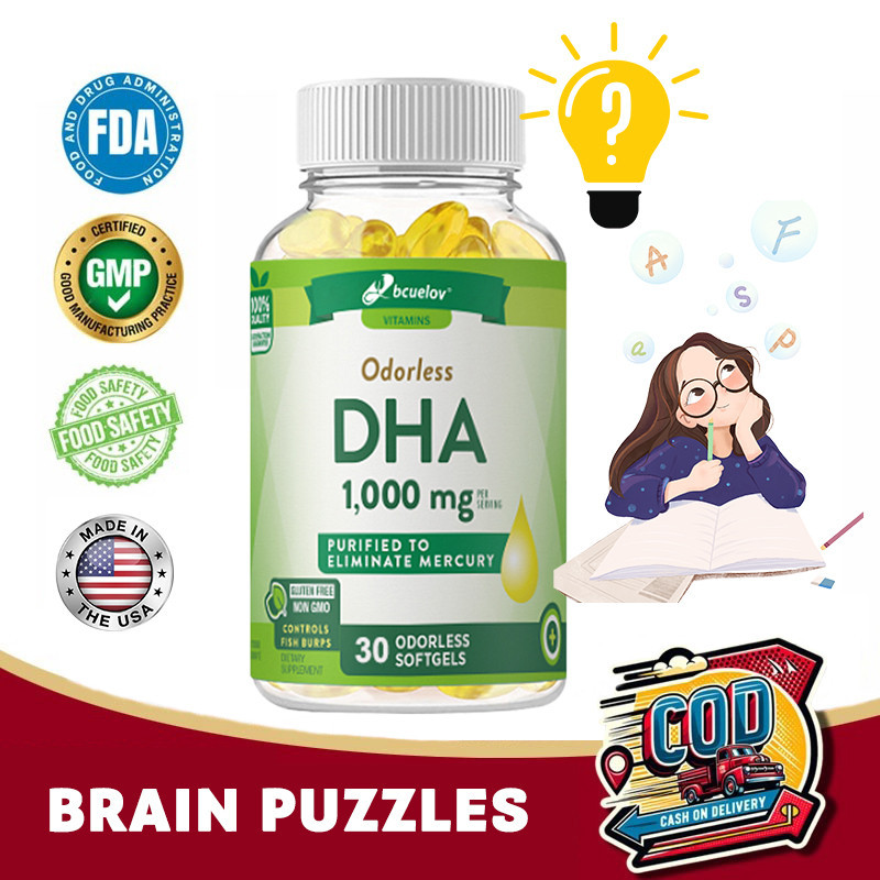 DHA Supplement 1000 Mg with Ginkgo and Vitamin B12 for Brain and Heart ...