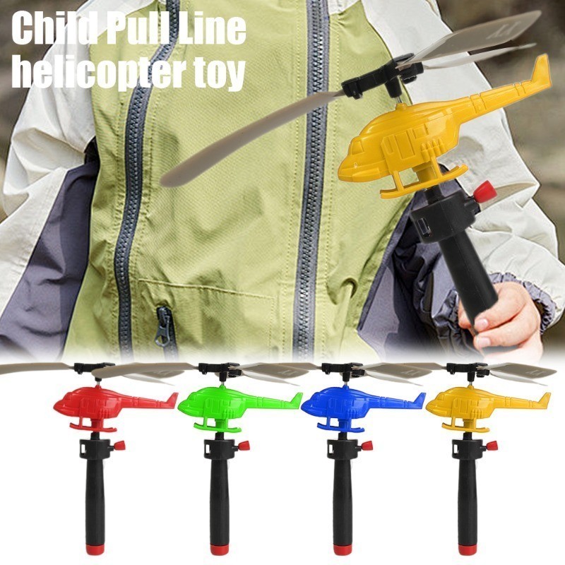 Mini DIY Assembly Pull Line Helicopter Fly Outdoor Toy / Draw Rope Take ...