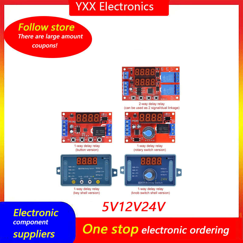 Delay time relay module 5V12V24V, timing programmable optocoupler isolation pulse cycle power ...