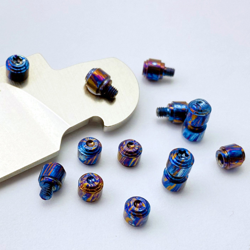 Titanium Damascus Material Roasted Blue Thumb Stud Push Screws Button ...