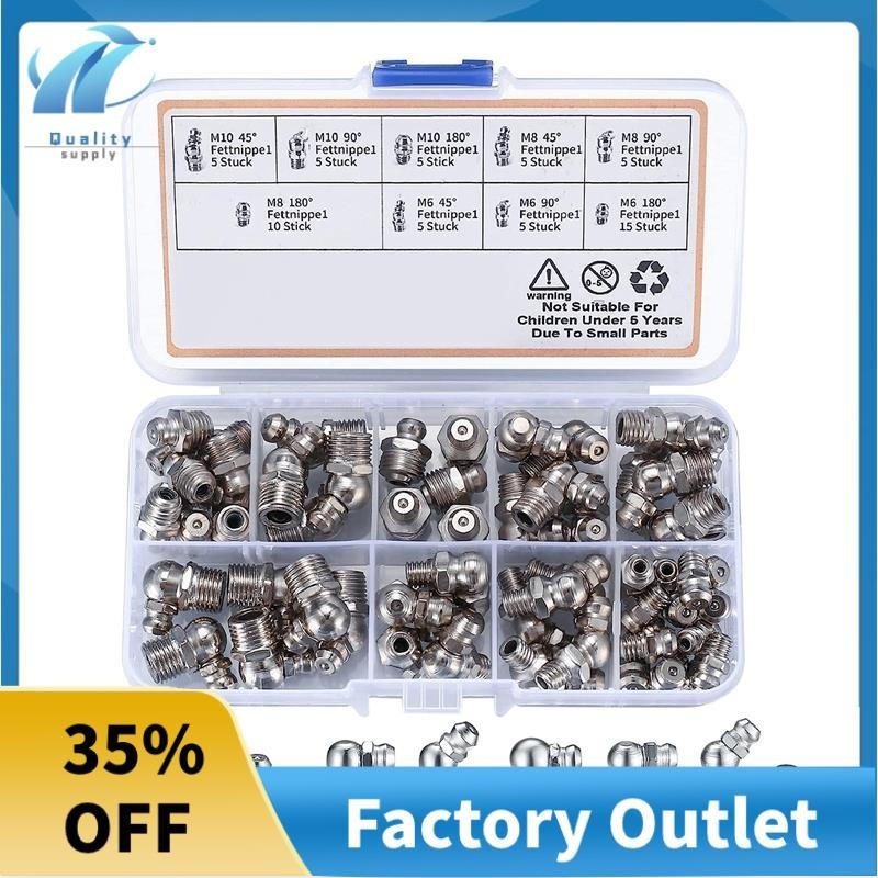Superb 60 PCS Metric Grease Fittings Kit Silver M6 M8 M10 45 90 Degree ...