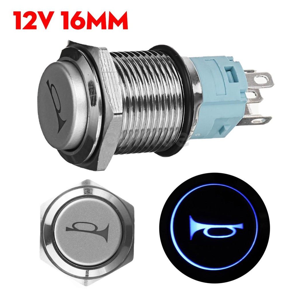 12V 16mm Illuminated Horn Symbol Momentary Push Button Switch Horn ...