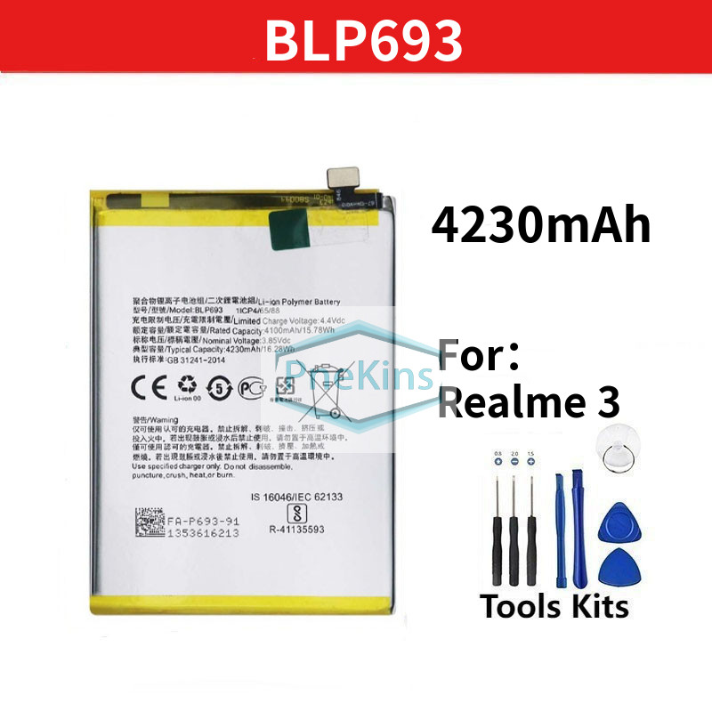 For Realme 3 Battery | Model: BLP693 Battery Manufacture 4100mAh ...