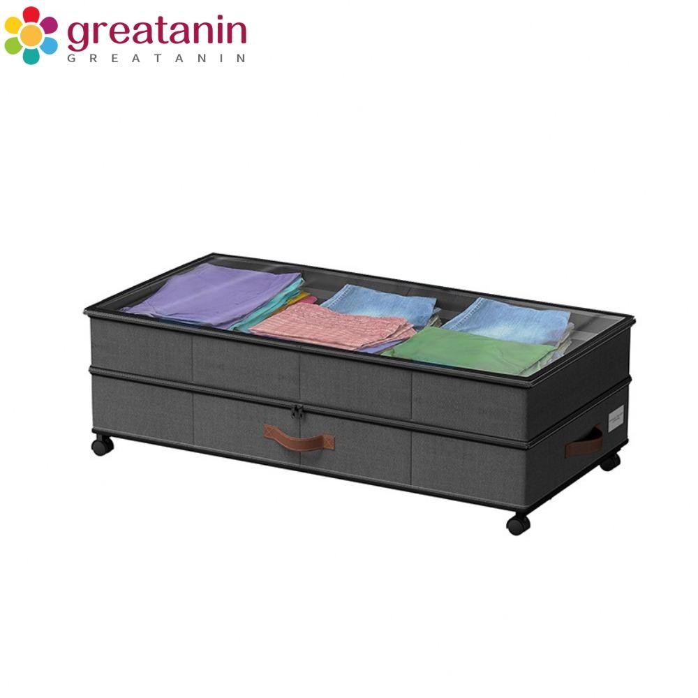 GREATANIN Double Layer Under Bed Storage Box, Dividers with Wheels ...