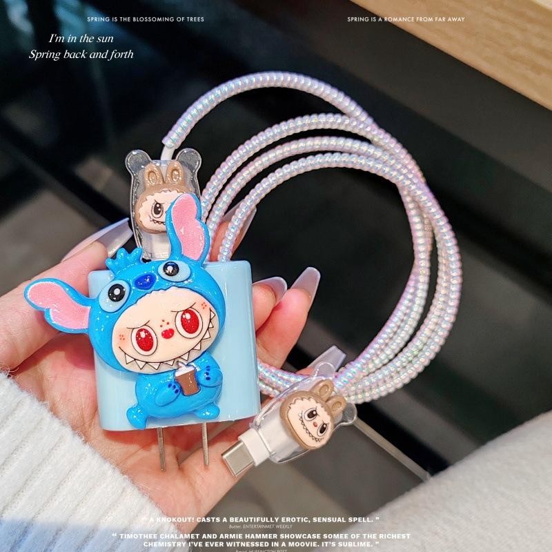 Cute Cartoon Stitch Labubu Data Cable Protective Case Compatible for ...