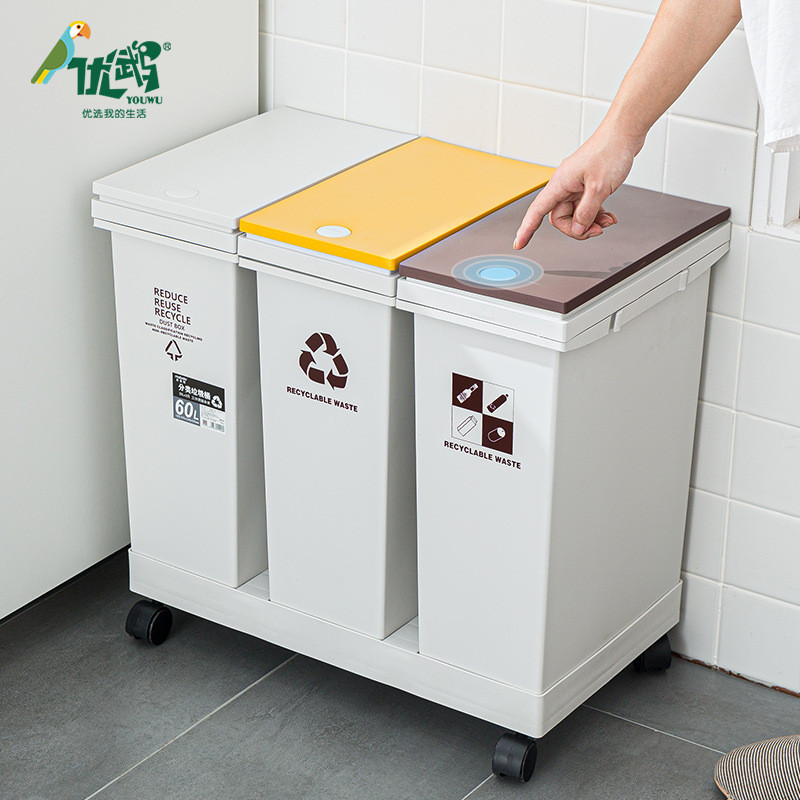 Plastic sorting trash can Japanese Style Press-Type Connectable Trash ...
