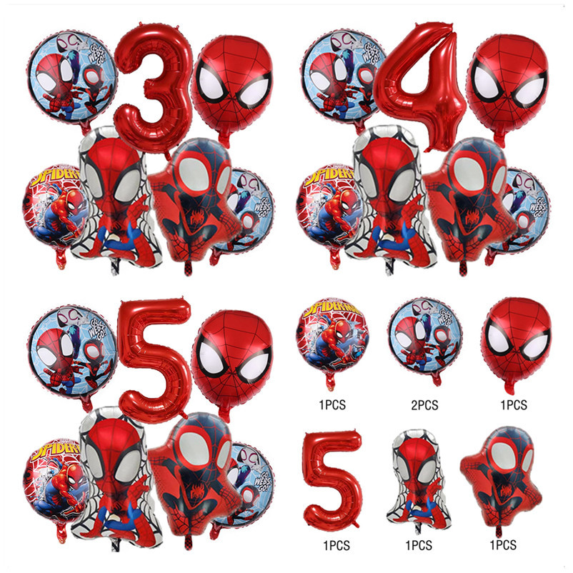 7pcs/set Little Spider and His Friends Foil Balloon Set 32in Red 0-9 ...
