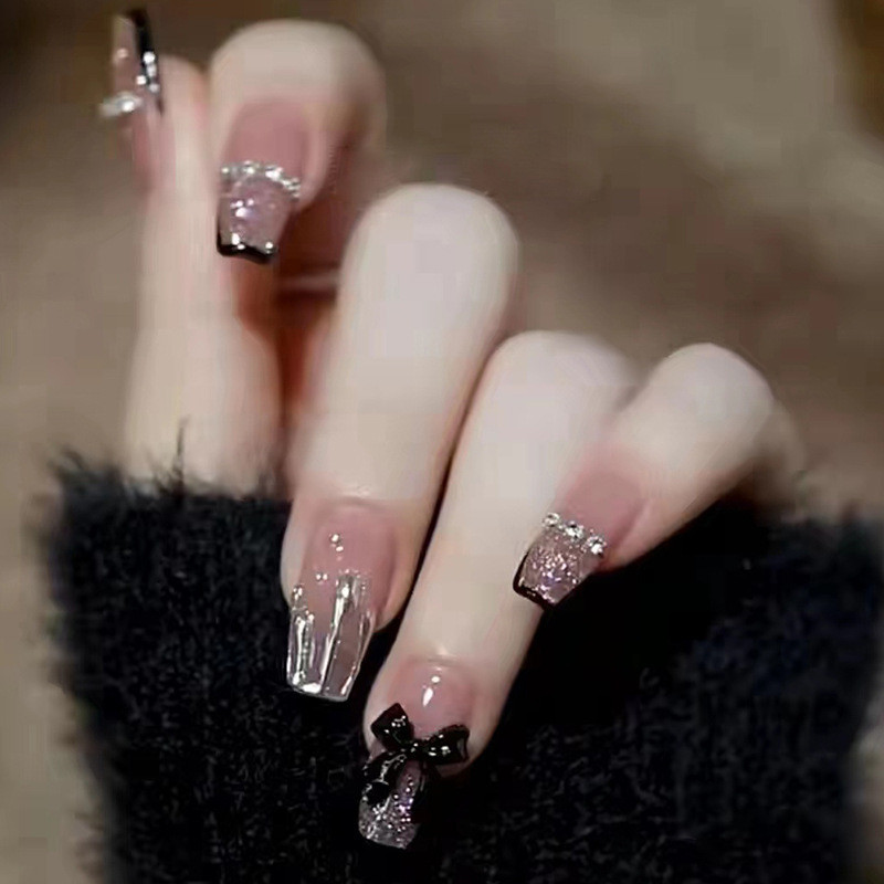 24Pcs Fake Nails French Fake Nail Long Nail Fake Nails Set with Jelly ...