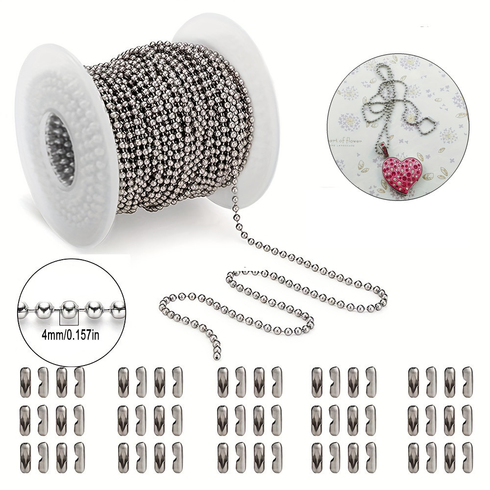 2m/5m/10m Ball Chains Necklace With 10pcs Connectors Clasps, Bead Chain ...