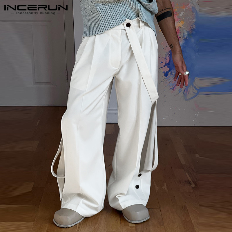 INCERUN Men Vintage Streamers Deconstructed Design Solid Color Pants ...